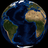 True Color Terra/modis Satellite Image Of The Earth Rendered In Stock ...